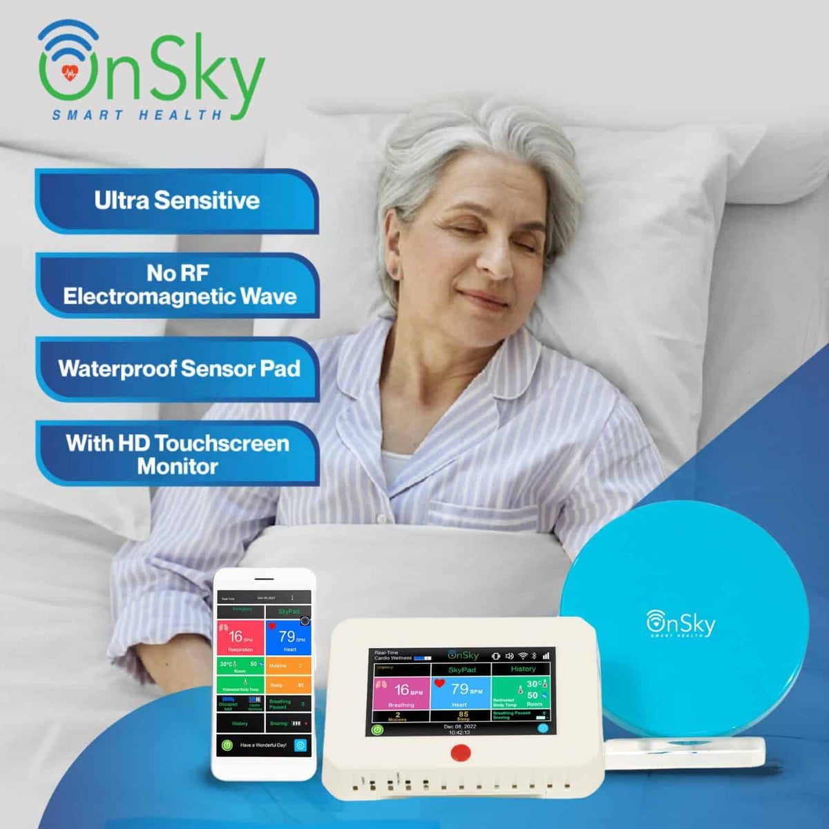 SkyPad-2 by OnSky Contactless Heart Rate & Breathing Monitor, Senior ...